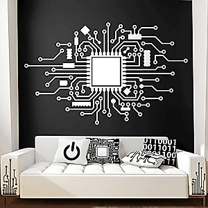 RTYUIHN Circuit Board Technology, Computer Wall Sticker, CPU, IT Digital, Gamer, Wall Decal, Bedroom Vinyl Decoration