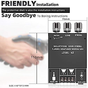 100W+100W Amplifier Board with Treble and Bass Control, DC 9-24V, BT and AUX Inputs, 2.0 Channel Stereo AMP Board for DIY Wireless Speakers, Password Free