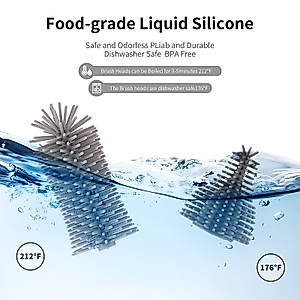 Travel Bottle Cleaner Kit, Silicone Baby Bottle Brush Set with Bottle Brush, Drying Rack, Nipple Brush,Straw Brush,Soap Dispenser, Portable Baby Bottle Brush Cleaner for Home and Travel,Blue