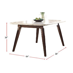 Acme Gasha Rectangular Marble Top Dining Table in White and Walnut