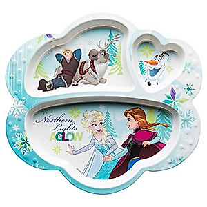 Zak Designs Frozen Dinnerware Melamine 3-Section Divided Plate and Utensil Made of Durable Material and Perfect for Kids, 3 Piece Set, Disney Frozen 3pc
