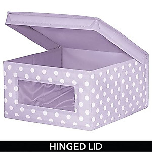 mDesign Medium Soft Stackable Fabric Baby Nursery Storage Organizer Holder Bin Box with Front Window and Lid for Child/Kids Bedroom, Playroom, Classroom - 4 Pack, Light Wisteria Purple/White Polka Dot