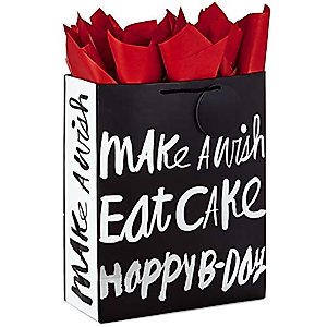 Hallmark 15" Extra Large Gift Bag with Tissue Paper for Birthdays (Happy B-Day, Black and Silver)