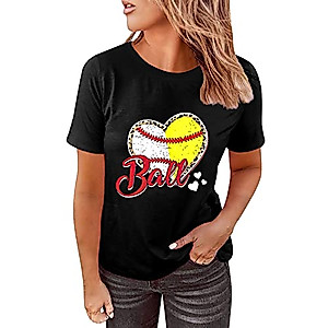 DUOWEI Women's Baseball Heart T Shirt Cute Graphic Women's Baseball Heart T Shirt Clothes Black