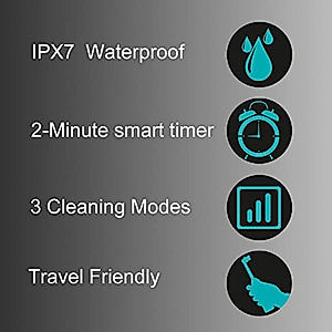 PSWCHENYL Sonic Electric Toothbrush USB Rechargeable with 6 Brush Heads 3 Modes with 2 Minutes Build in Smart Timer for Adults and Kids, One Charge for 60 Days IPX7 Waterproof Cleaning（Black）