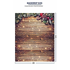 Allenjoy 8x10ft Snowflake Gold Glitter Christmas Wood Wall Photography Backdrop Xmas Rustic Barn Wooden Floor Background for Children Portrait Photo Studio Booth Photobooth Photographer Prop