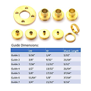 POWERTEC 71220 10 Piece Solid Brass Template Guide Kit with Adaptor | CNC Precision Ground | Router Guide for Templates | Includes 7 Router Guides and 2 Lock Nuts and Adaptor
