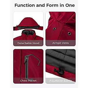 wantdo Women's 3 in 1 Ski Jacket Puffer Liner Insulated Hiking Coat Red X-large