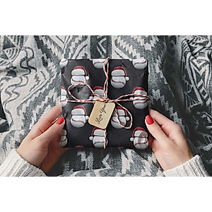 Cute Santa Hat Baseball Gift Wrap Thick Wrapping Paper Bball Themed Christmas Holiday Party Decoration (One 20 inch x 30 inch sheet)