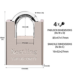 AMMIY Locks with 4 Keys，Keyed Alike Heavy Duty Pad Lock，Outdoor Solid Brass Keyed Padlock, High Security Wraped Beam Padlock with Key for Gate Lock School Gym Locker Storage Unit Fence Hasp Toolbox
