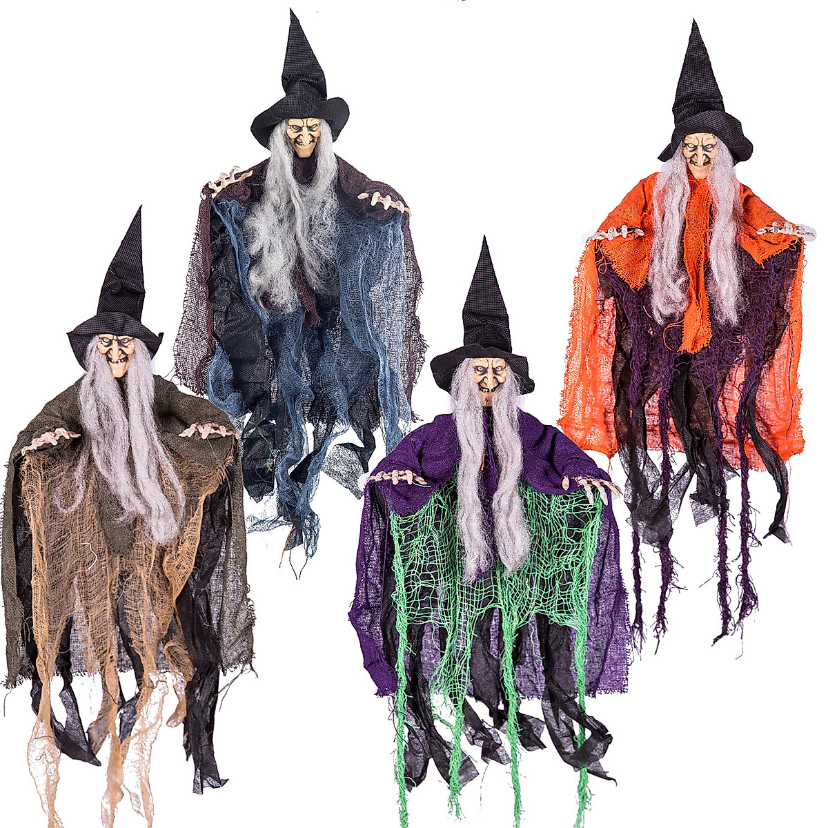 JOYIN 4 Pcs 19.6” Hanging Witch Halloween Decorations Outdoor Indoor Flying Haunted House Scary Decor for Lawn Garden Yard