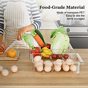2 Pack Refrigerator Drawer Organizer, Pull Out Refrigerator Shelf Storage Drawer Organizer, Transparent Fridge Organizer for Egg, Fruit, Vegetable, Seafood, Meat, Fit All Fridge Shelves Under 0.6''