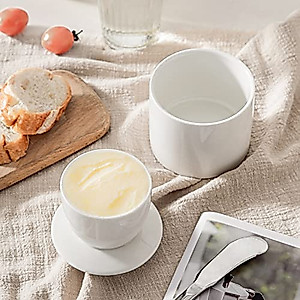 French Butter Crock, LOVECASA Ceramic Butter Dish with Lid for Countertop, Farmhouse Butter Keeper Container with Water Line,Perfect Butter Storage to Keep Fresh and Spreadable（White）