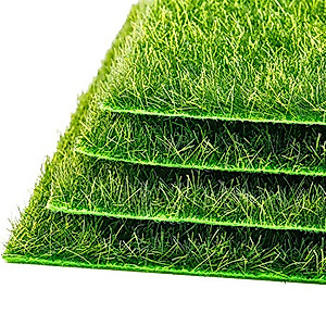4 Packs Fake Grass for Crafts Artificial Garden Grass for Dollhouse 6 X 6 Inches Miniature Ornament Garden Dollhouse DIY Grass