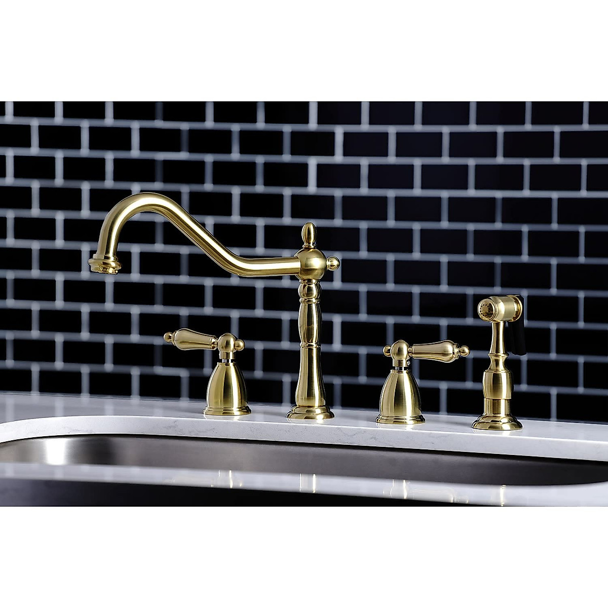 Kingston Brass KB1799ALBS Heritage 8-Inch Centerset Kitchen Faucet, Brushed Nickel and Polished Brass