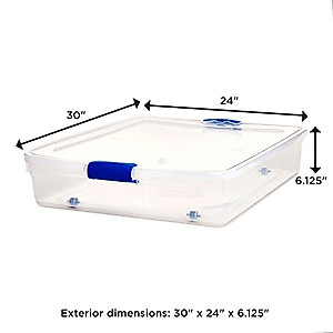 HOMZ 56 Quart Underbed Secure Latching Clear Plastic Storage Container Bin with Lid and Easy Glide Wheels for Home and Office Organization, (4 Pack)