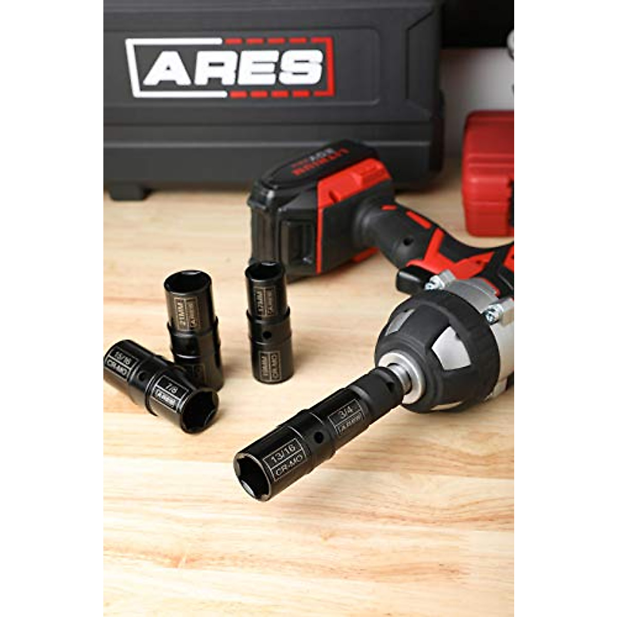ARES 59010-5-Piece 1/2-inch Drive Lug Nut Flip Socket Set - Includes 17mm, 19mm, 21mm, 22mm Metric Sizes & 3/4-Inch, 13/16-Inch, 7/8-Inch, 15/16-Inch SAE Sizes - Impact Grade Chrome-Moly Steel