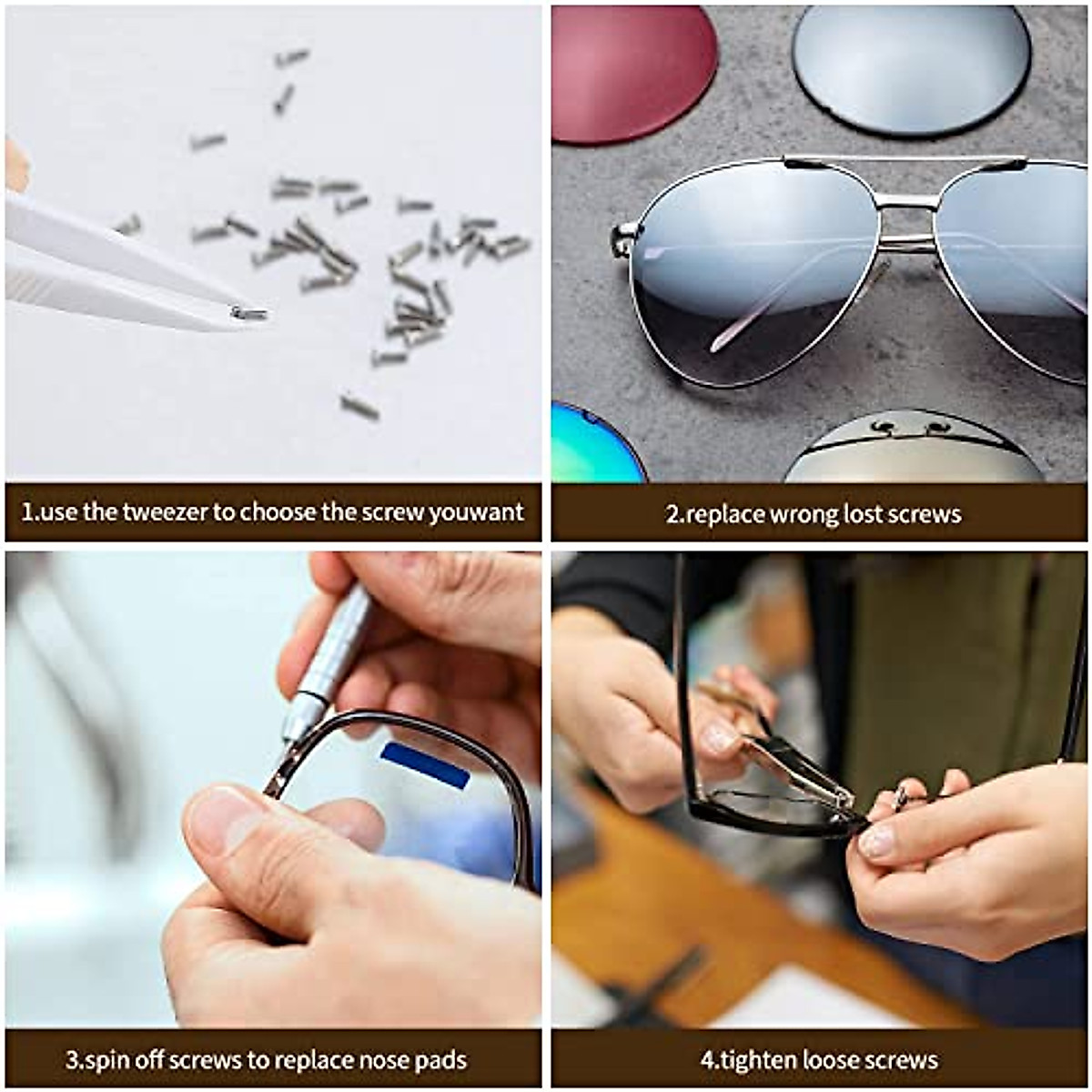 Eyeglasses Repair Kit, Sunglasses Repair Kit, Includes Glasses Screws and Screwdrivers, Glasses Nose Pads,Glasses Cloth, Tweezer, for Glasses, Sunglasses, Watch, Repair Kit - 500 Pcs