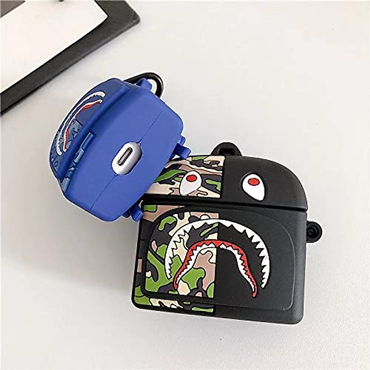 Bolod Designer Cases Made of Silicone for Airpods 1&2, Protective Cartoon Fashion Cases (Airpods 2&1, Black & Blue)