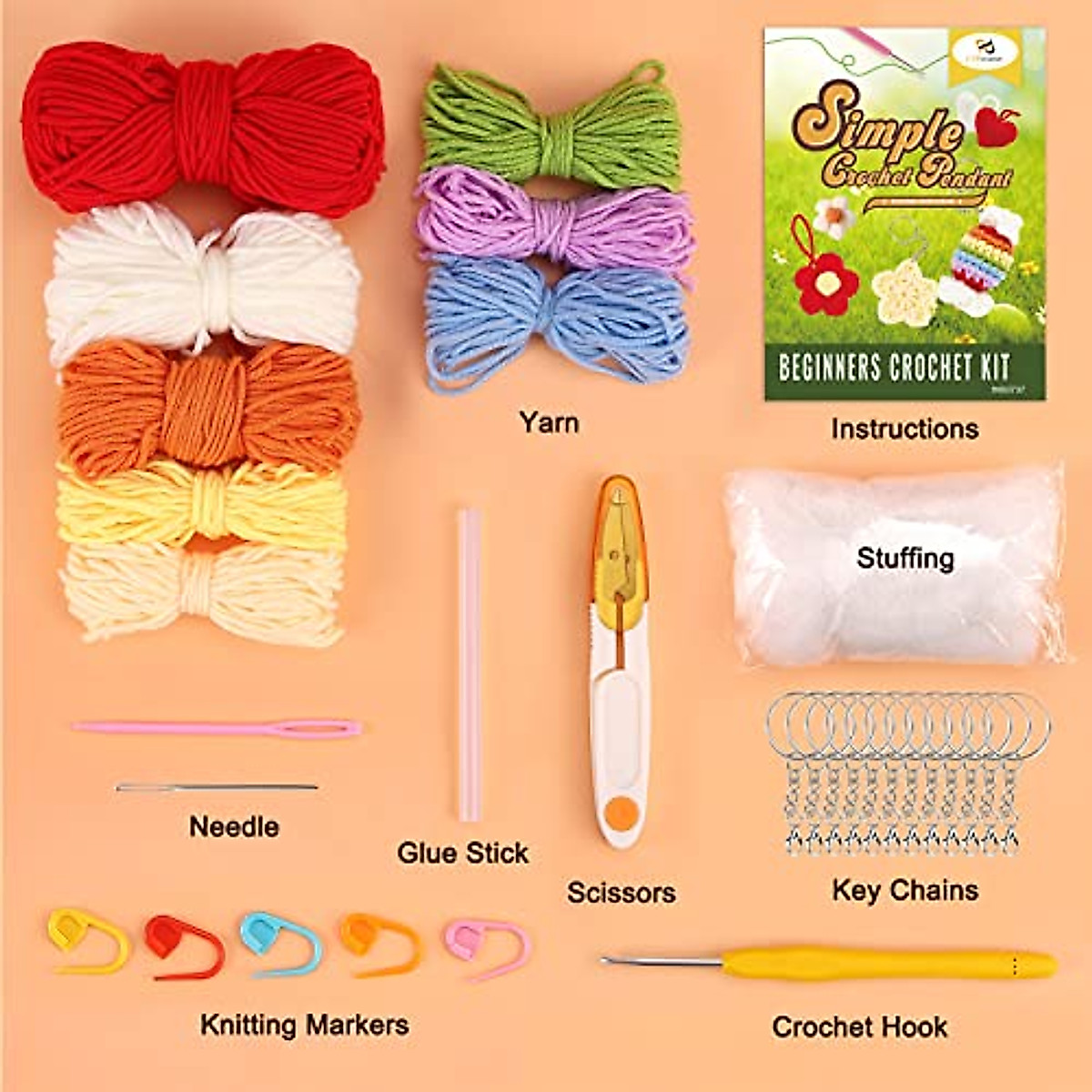 PP OPOUNT Crochet Kit for Beginners, 12 PCS Simple Crochet Kit, Beginner Crochet Kit for Adults and Kids, Learn to Crochet with Step-by-Step Instruction and Video Tutorials (Patent Product)