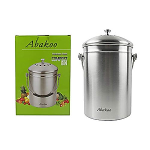 Abakoo 1.6 Gallon Compost Bin Indoor Countertop Kitchen Composter Bin 304 Stainless Steel Waste Pail Kitchen Bin Pail - Includes 4 Filters