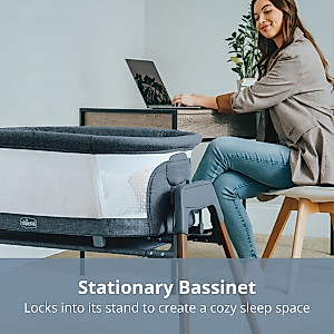 Chicco LullaGlide™ 3-in-1 Stationary Baby Bassinet, Gliding Bassinet and Portable Bassinet, Waterproof Mattress and Fitted Sheet, Travel Bassinet for Baby Includes Carry Bag | Luna/Grey