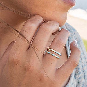 BLOSSOM & HUE Turquoise Ring Stacker Set | Size 7 | Two Tone CZ & Enamel Stacking Band | Set of 2 |Stackable Half Eternity