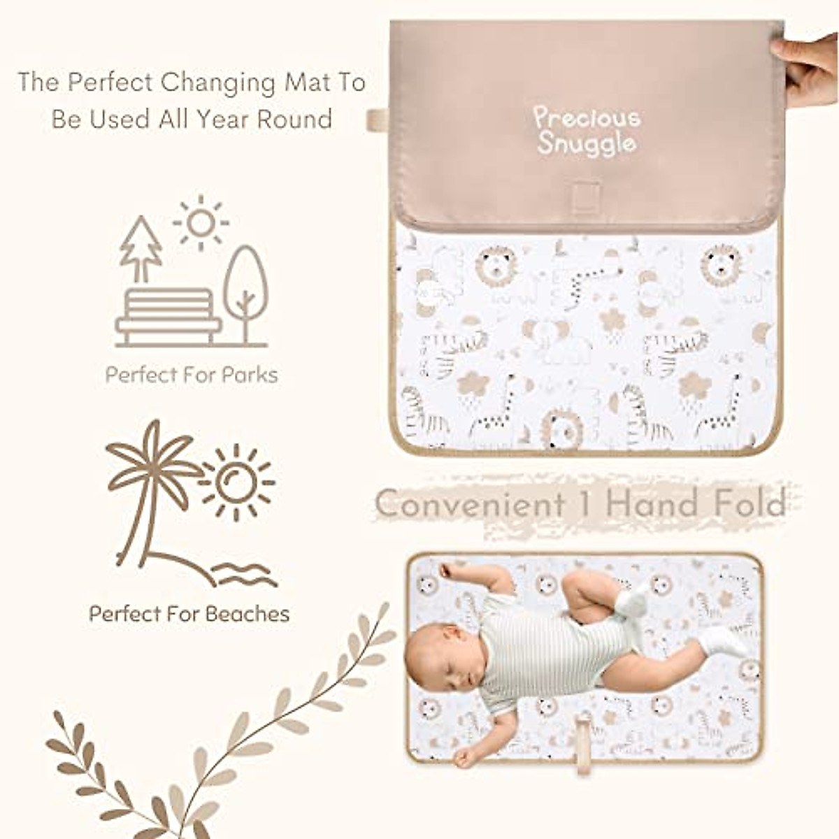 Precious Snuggle Portable Diaper Changing Pad | Waterproof Foldable Baby Changing Mat - Unisex Lightweight Changing Pad - Large Surface - Small & Compact | Double Wipeable Sides (African Safari)