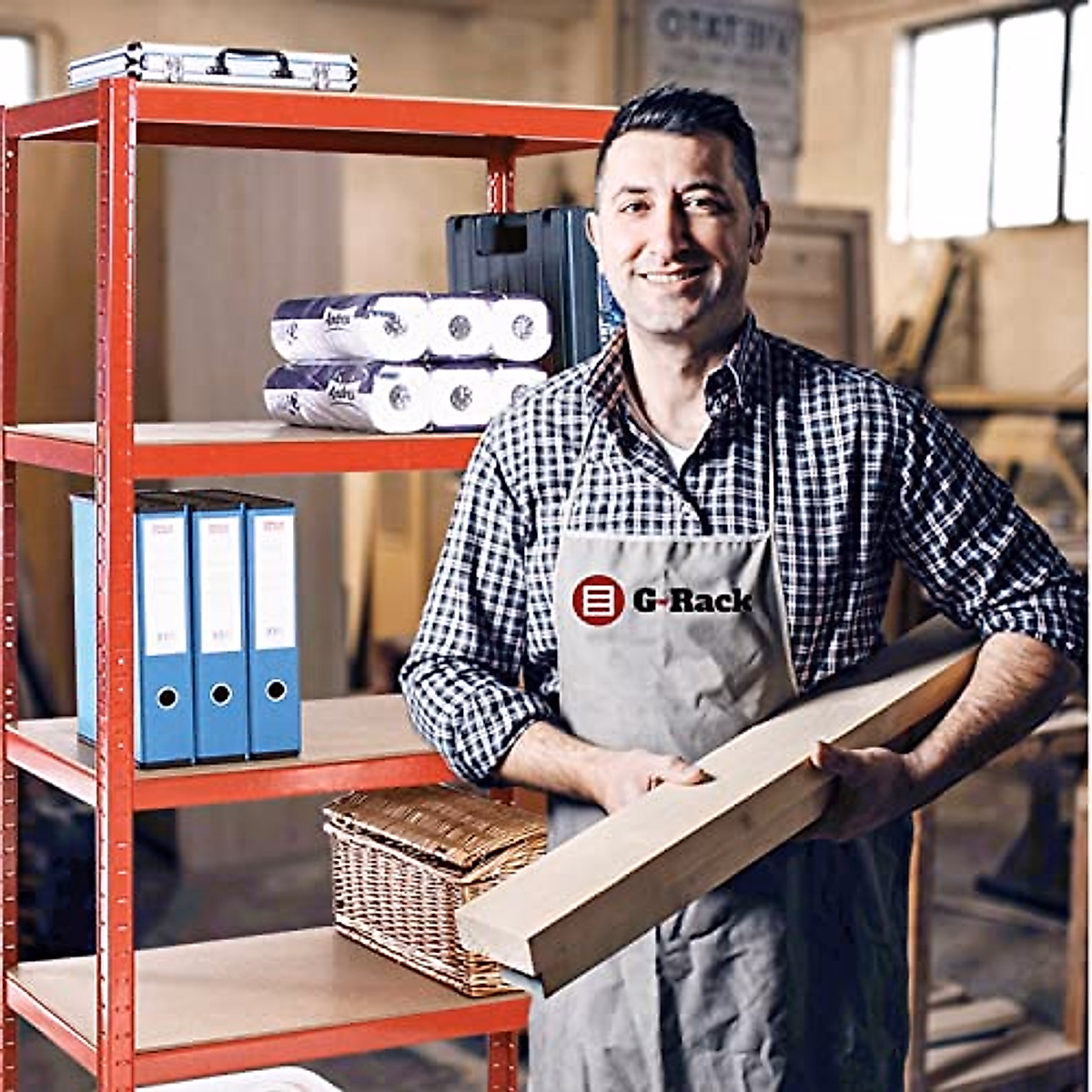 G-Rack 71" H x 47" L x 24" W Garage Storage Shelving Unit - Metal Shelf - Built to Last Storage - Heavy Duty 5 Tier Storage Shelf - Blue Shelving Unit Free Bay Connectors - 5-Year Support