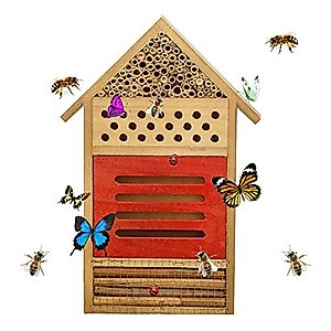PINVNBY Insect House Natural Wooden Bee Hotel Butterfly Habitat for Gardens Ladybugs(Ladybirds), lacewings, Butterfly, Mason Bees, Solitary, Leaf Cutter & Many Other Beneficial Insects