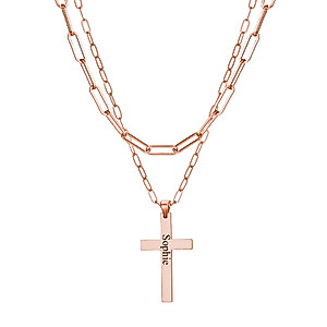 Dainty Two Layered Necklaces for Women Paperclip Chain Necklace Simple Name Letter Pendant Initial Choker Necklace (Sterling Silver-rose gold color)