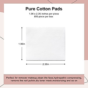 C-Queen 800PCS Cotton Pads Makeup Remover and Facial Cleansing Square Cotton Pads for Sensitive Skin, Non-Tearing Chemical Free Lint-Free, Pure Cotton (800 Count Thin)