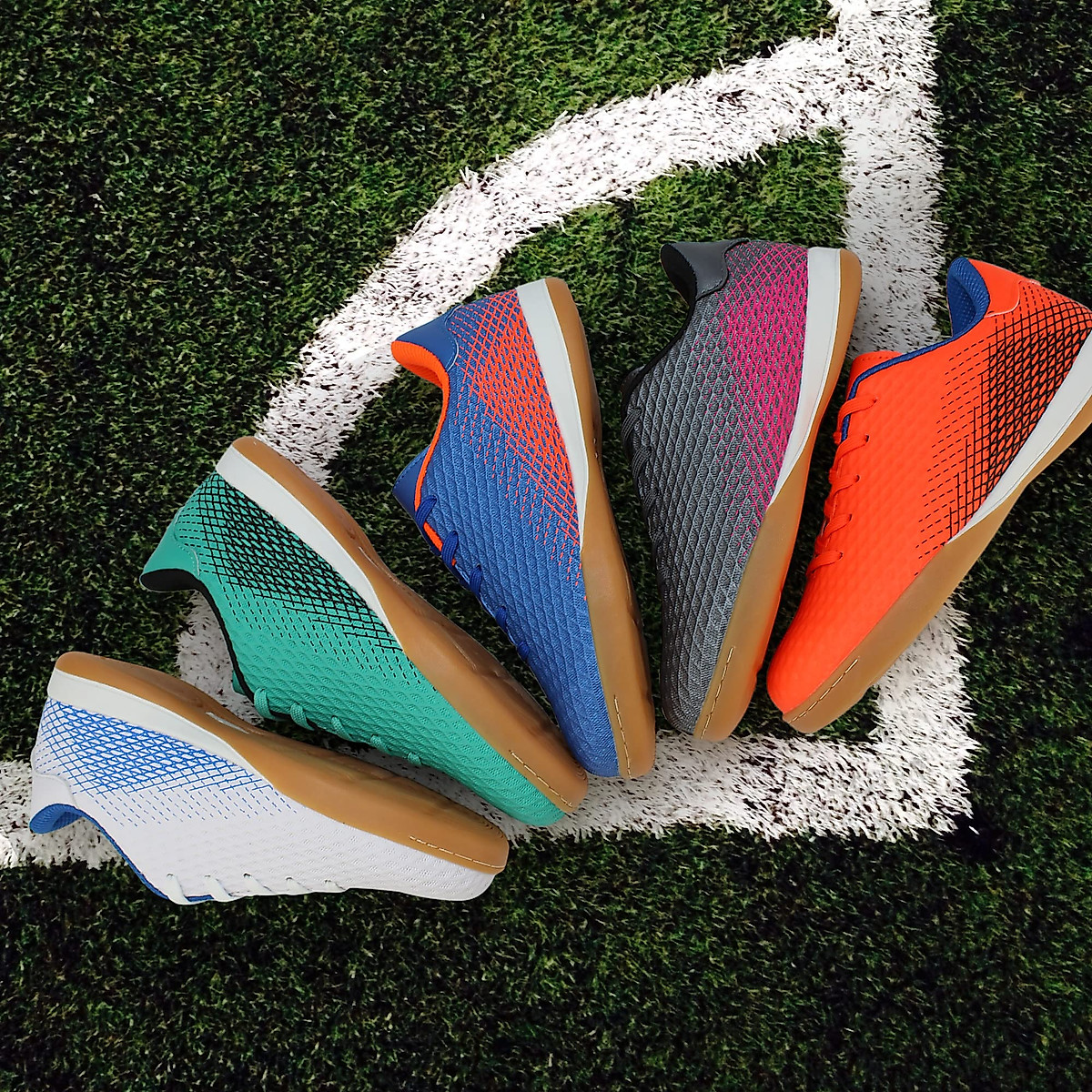 Hawkwell Unisex-Child Athletic Lace Up Boys Girls Indoor Trainer Soccer Shoe (Toddler/Little Kid/Big Kid), Green PU, 2 M US