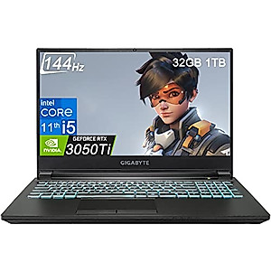 Gigabyte G5 MD 15.6" 144Hz (32GB RAM, 1TB PCIe SSD, Intel 6-Core i5-11400H, NVIDIA Geforce RTX 3050 Ti 4GB) Gaming Laptop, Type C, RGB Backlit Keyboard, Webcam, DTS:X Audio, Windows 11 Home