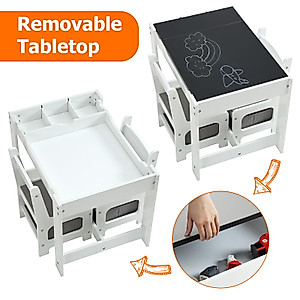 Kids Table and Chair Set, 3 in 1 Children Activity Table w/Storage, Removable Tabletop, Blackboard, 3-Piece Toddler Furniture Set for Art, Crafts, Drawing, Reading, Playroom (Grey)