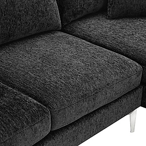 L-Shaped Sofa with Chaise Lounge, Reversible Sectional Sofa Couch with 2 Pillows, Upholstered Couch for Living Room, Bedroom, Small Space (Black)