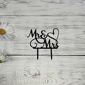 JIEEIN Mr and Mrs Cake Topper - Bride and Groom Sign Wedding, Engagement Cake Toppers Decoration, Black Acrylic