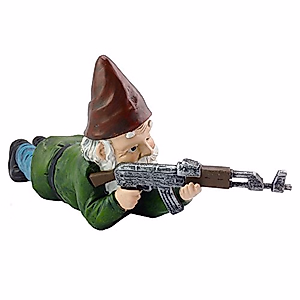 Military Garden Gnome with an AK47 | Funny Army Statue, Perfect for Gun Lovers, Military Collectors, Combat Enthusiasts & Army Men | Indoor & Outdoor Lawn Yard Decor (Prone, Traditional)