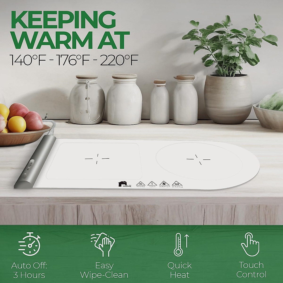 EconoHome Premium Silicone Food Warmer for Parties, Buffet, Holidays - Roll Up Electric Powered Food Warming Tray to Keep Your Food Warm - 3 Heat Levels, Large Surface Area