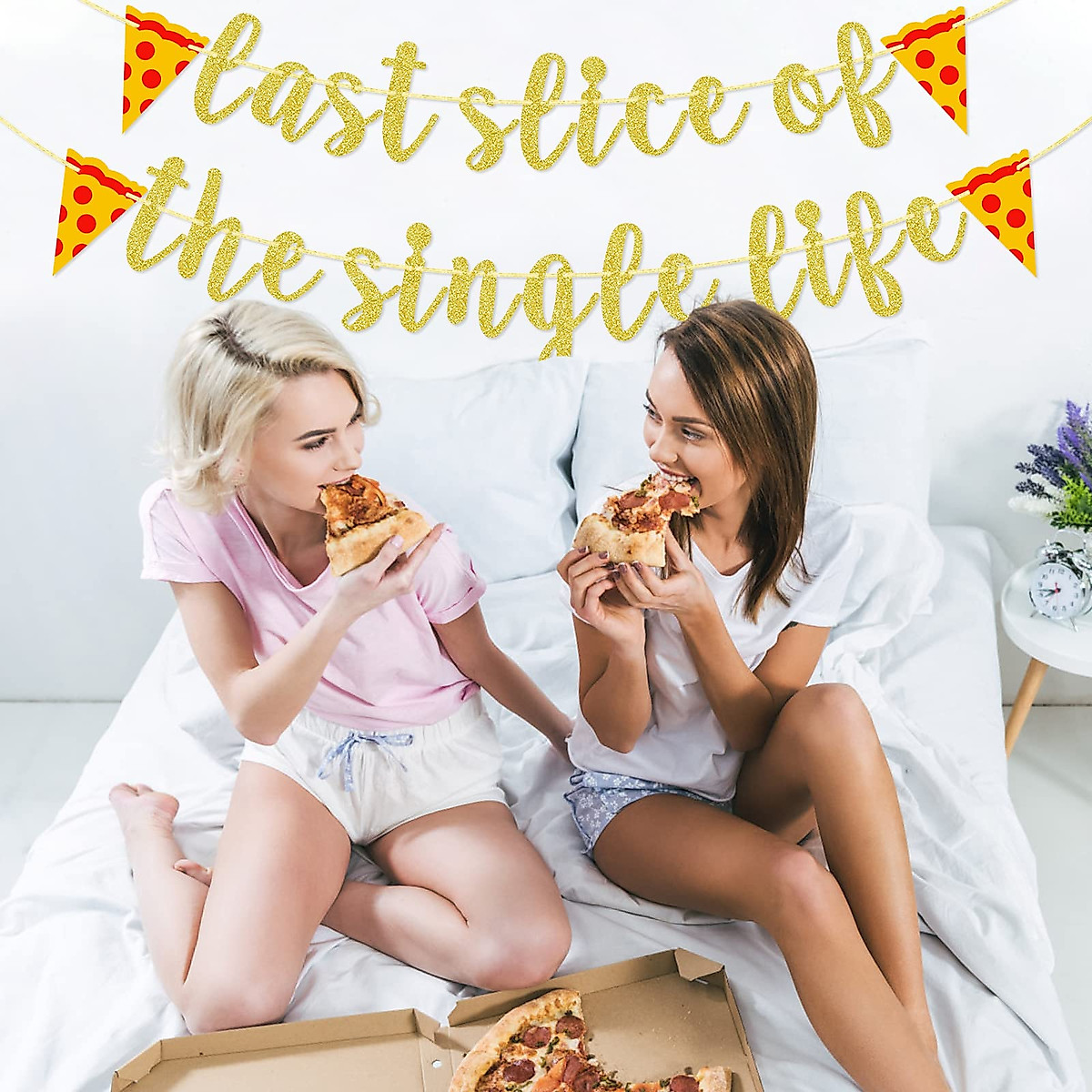 Last Slice Of The Single Life Banner, Bachelorette Pizza Party Banner, Pizza Party Decorations, Gold Glitter