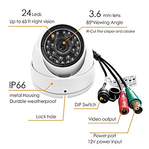 Analog CCTV Camera HD 1080P 4-in-1 (TVI/AHD/CVI/960H Analog) Security Dome Camera Outdoor Metal Housing, 24 IR-LEDs True Day & Night Monitoring 3.6mm Lens (White)