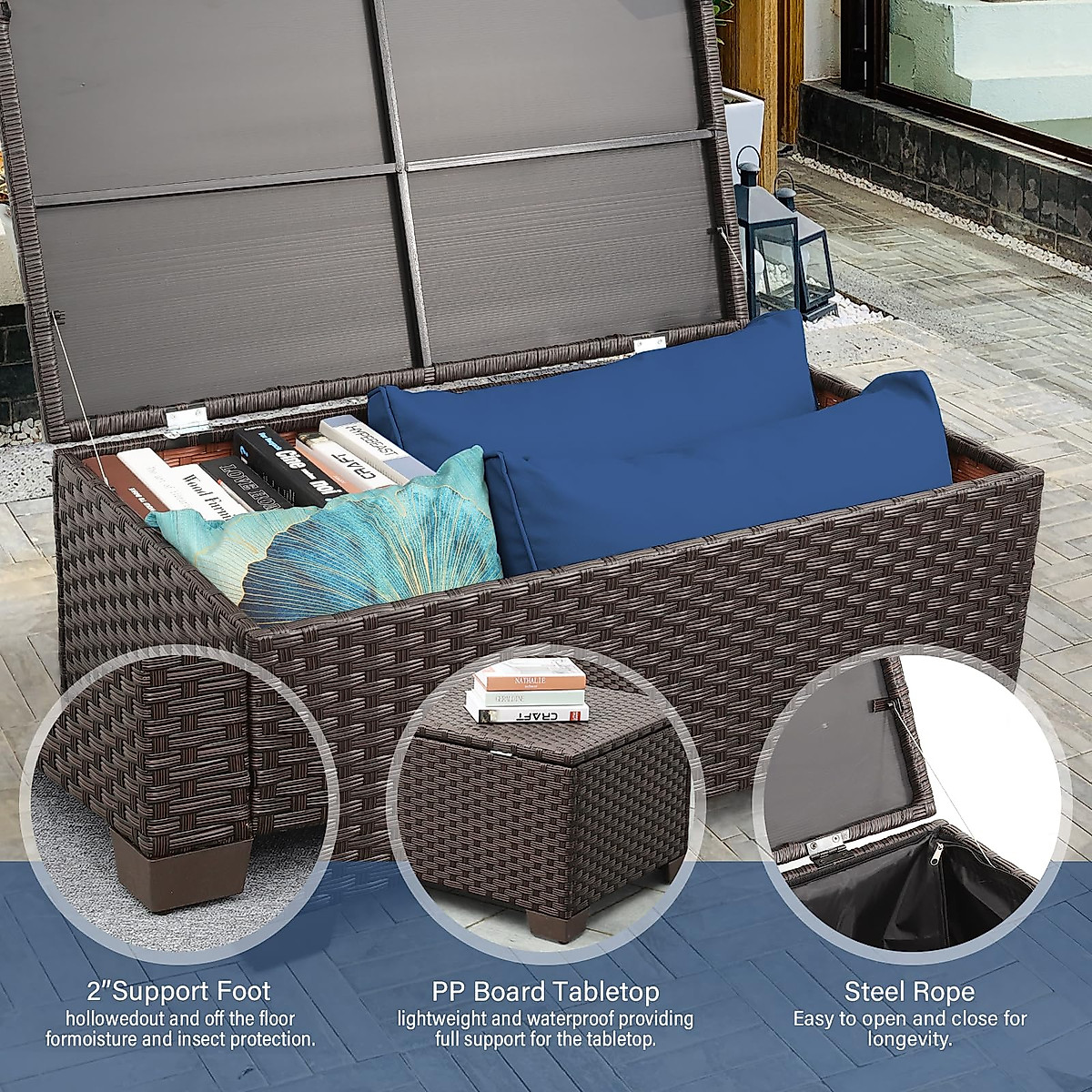 Patio Furniture Set Outdoor Patio Furniture with Storage Table Outdoor Couch Patio Chairs Outdoor 7-Piece Conversation Set with Non-Slip Cushions Waterproof Covers, Navy Blue