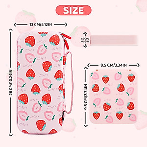 FANPL Carrying Case for Nintendo Switch & Switch OLED, Pink Cute Strawberry Travel Hard Protectiv Case for Switch with Adjustable Shoulder Strap, Game Case, Thumb Grips - Super soft plush lining