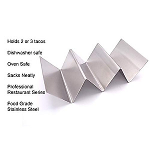 Taco Holder - Taco Holders, Stainless Steel with Free Recipe Ideas - Taco Stand Up Holder - Taco Stand - Taco Plates - Holds 3 Tacos - Dishwasher, Oven and Grill Safe (4 Pack)