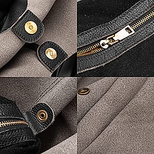 Women genuine leather hobo handbag: large capacity shopping bag tote shoulder purse black