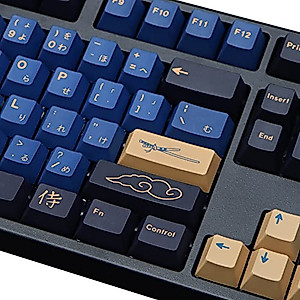 MOLGRIA Blue Samurai Keycaps, 129 Set PBT KeyCaps for Gaming Keyboard, Cherry Profile Dye Sublimation Custom Keycaps with Puller for Gateron Kailh Cherry MX Switch 104/87/71/61 60 Percent Keyboard