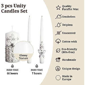 Unity Candles for Wedding Ceremony Set - 3 Pcs 6" Pillar & 2 10" Tapers Candles - Unity Decorative Wedding Candle White Ceremonial Candles - Velas Decorativas para Boda - Wedding Table Centerpiece