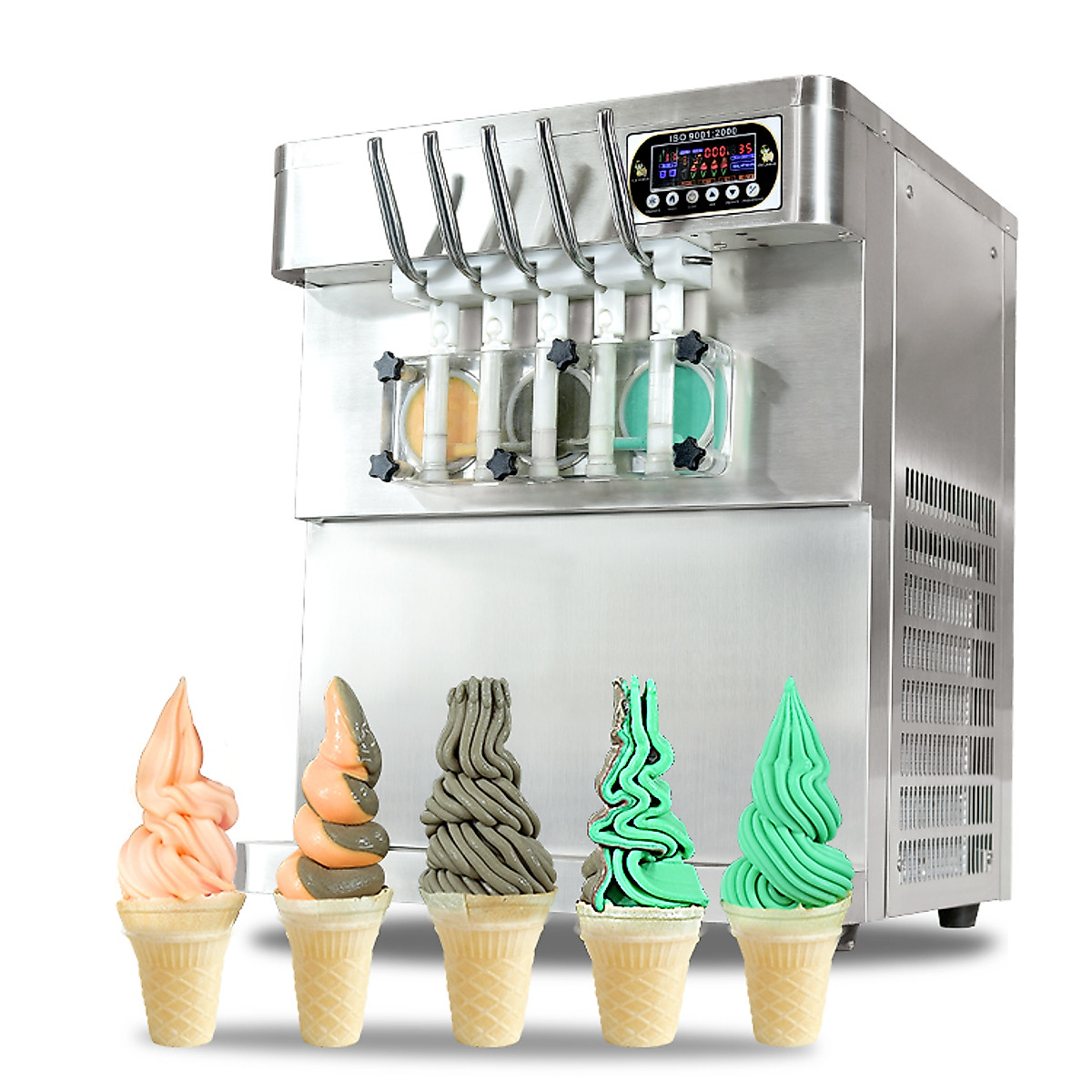 Kolice Commercial 5 Flavors Soft Ice Cream Machine, 3+2 Mixed Flavors Gelato Ice Cream Maker-ETL Certificate, Upper Tanks Refrigerated, Full Transparent Dispenser Set
