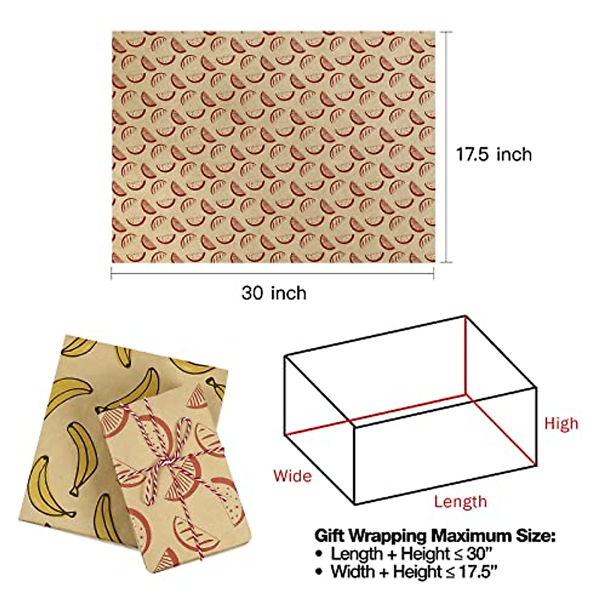 Packanewly Kraft Wrapping Paper Sheet - 6 Sheets Summer Design Reversible Gift Brown Wrap Paper - 17.5 x 30 inches per Sheet