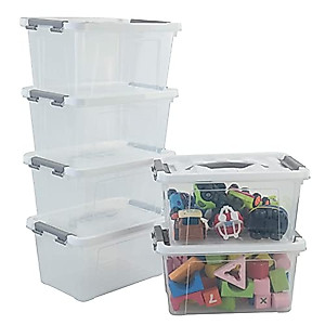Ramddy Clear Plastic Bins with Lid, 5 Liter Latching Box with Handles, 6 Packs